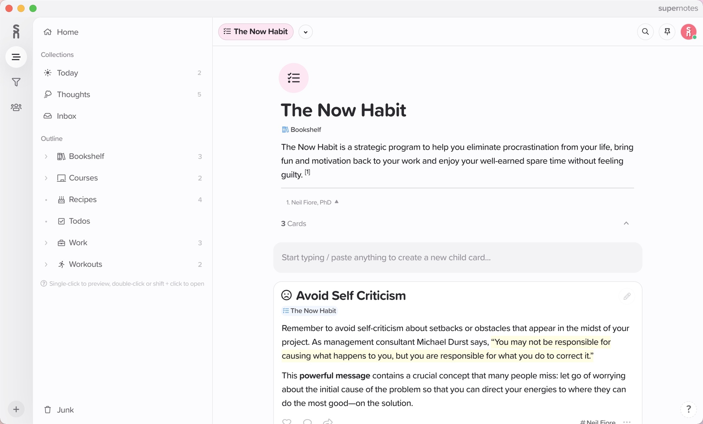 Just start typing to create a new note | Supernotes